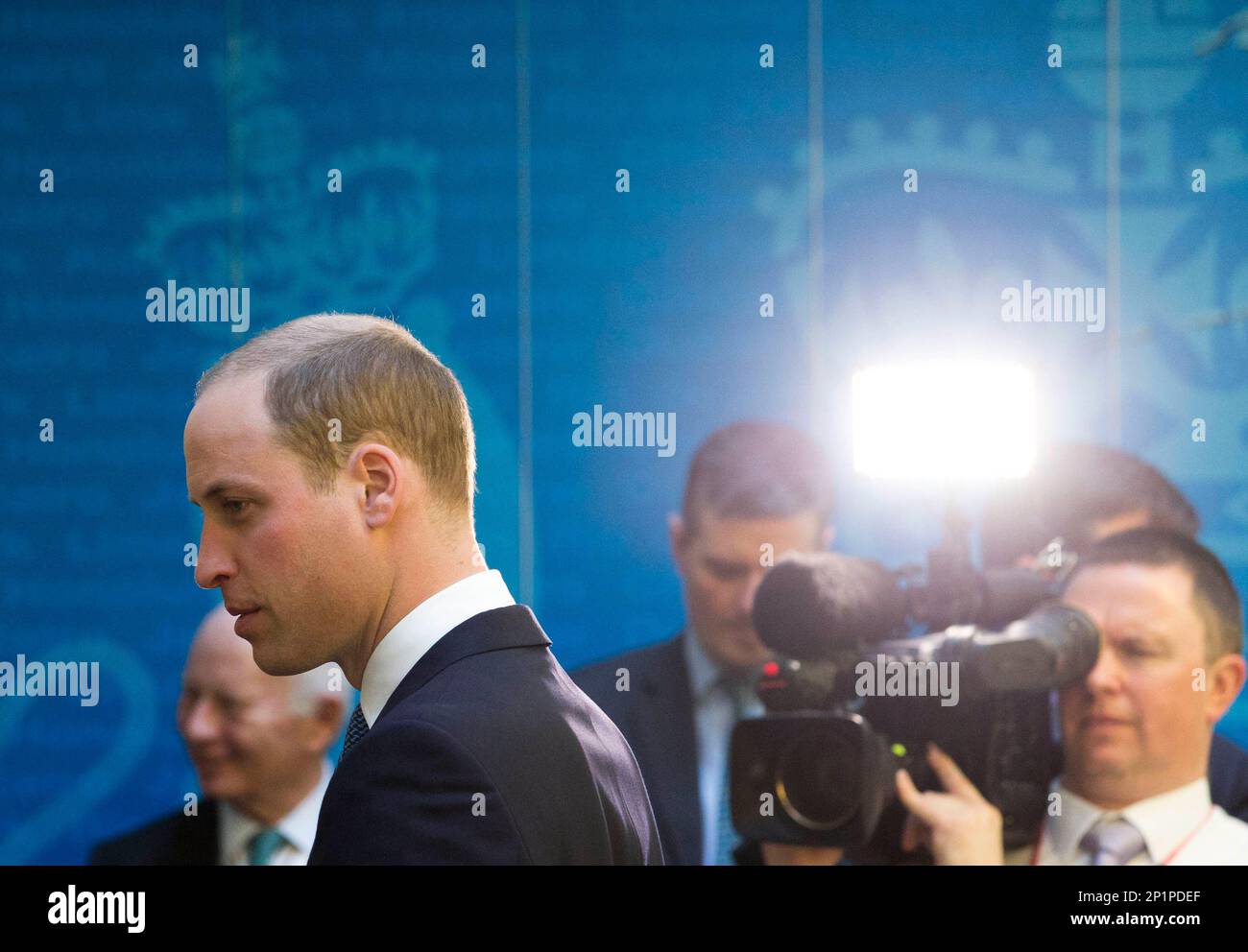 Britain's Prince William stands backdropped by the Foreign and ...