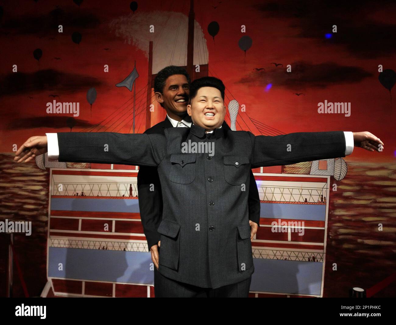 In this photo taken Friday, Feb. 12, 2016, the wax statues of US ...