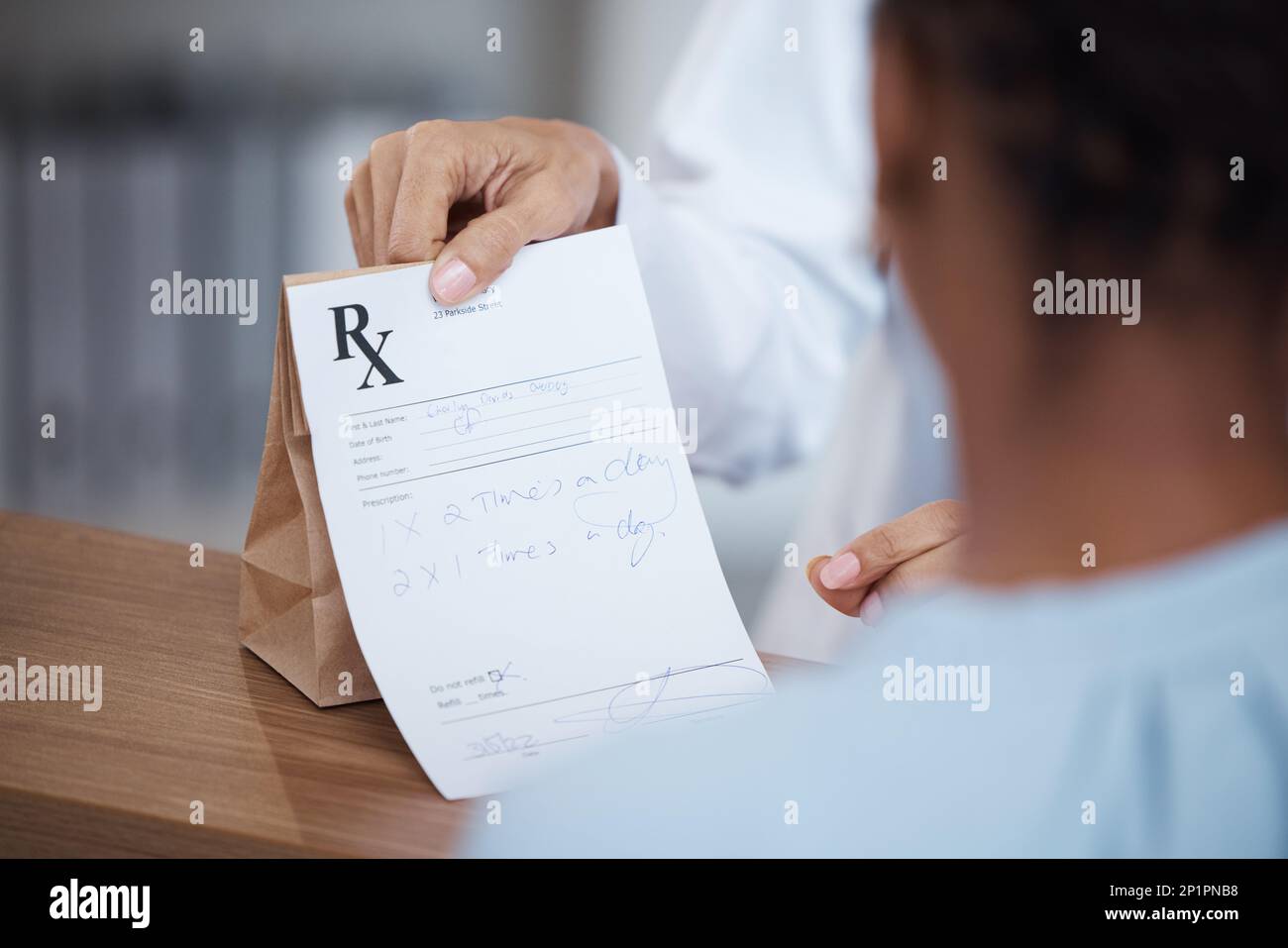 Medicine, healthcare and woman with a prescription from doctor for ...