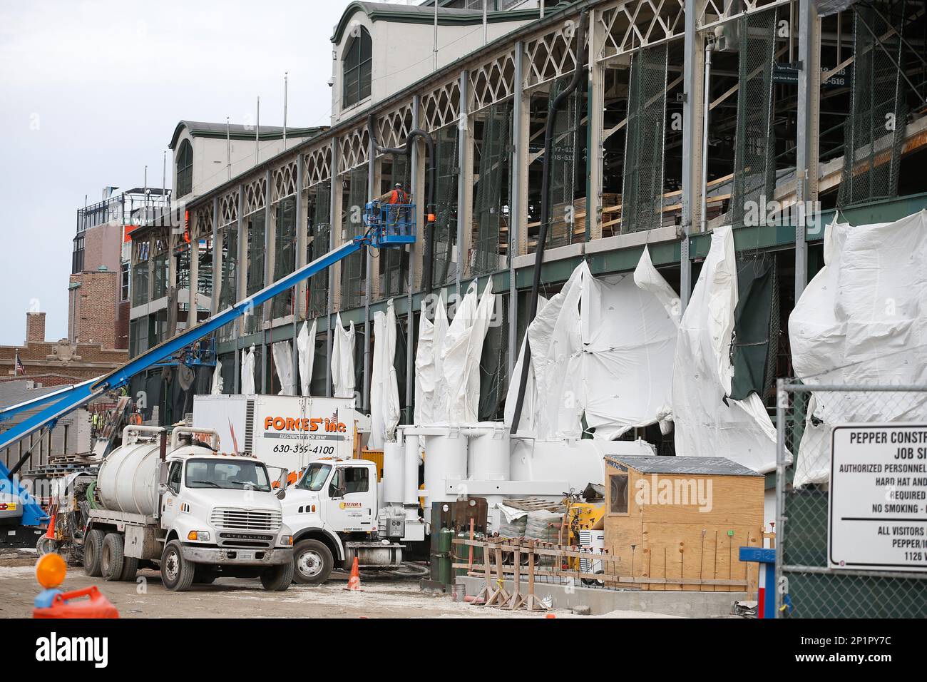 A general view of the exterior of Wrigley Field, home of the Chicago ...
