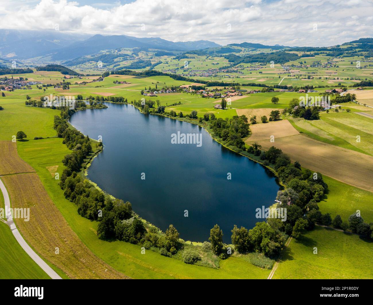 Aerial image of Gerzensee lake in Bern Oberland, Switzerland Stock ...