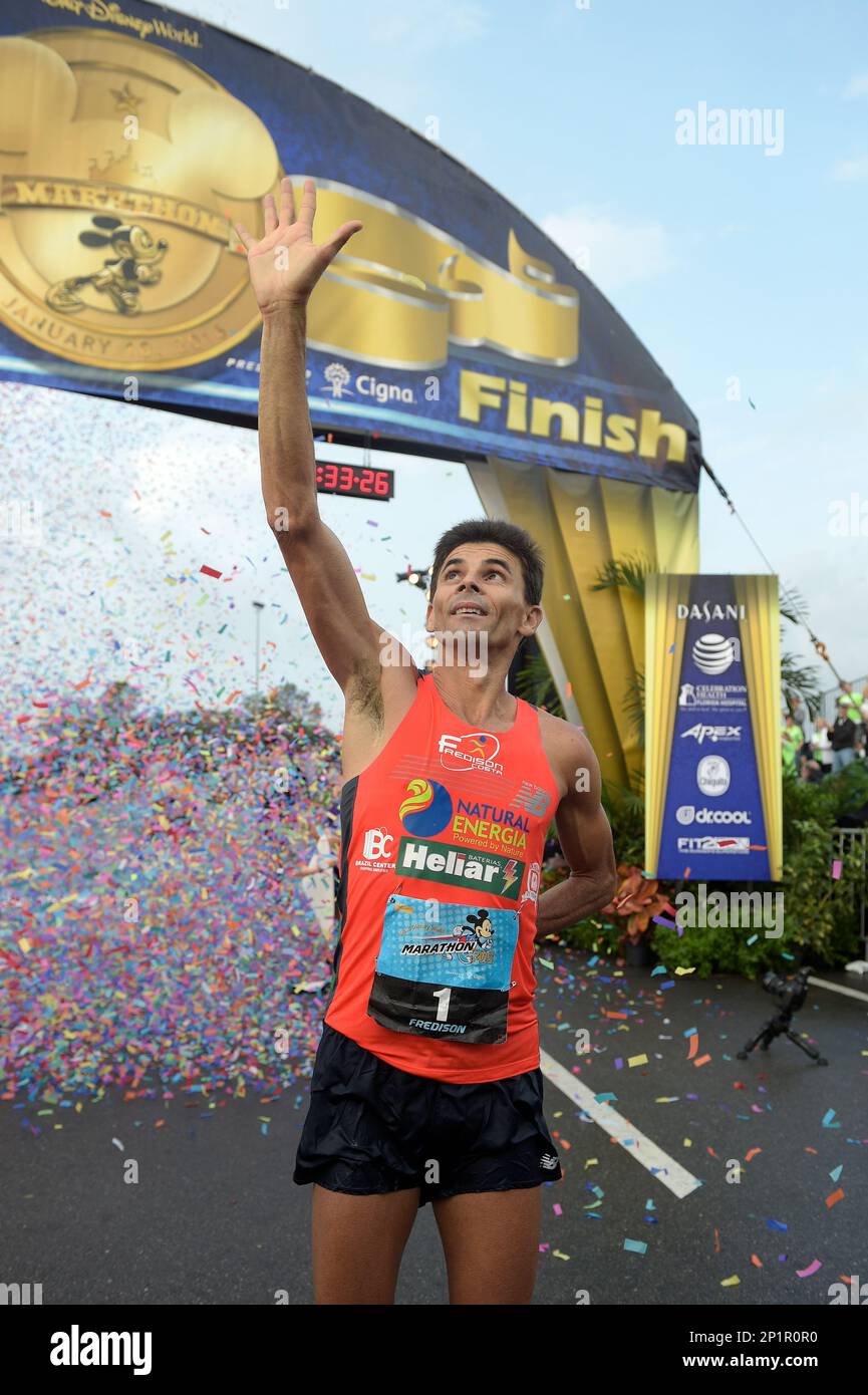 Fredison Costa, of Brazil, celebrates after winning the Walt Disney ...