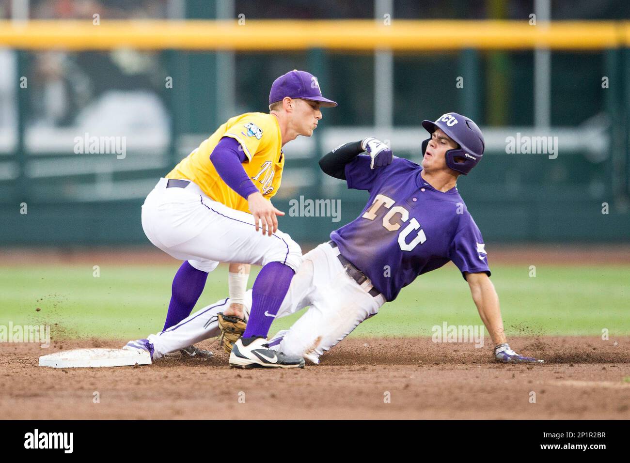 TCU Horned Frogs designated hitter Connor Wanhanen (16) slides into ...