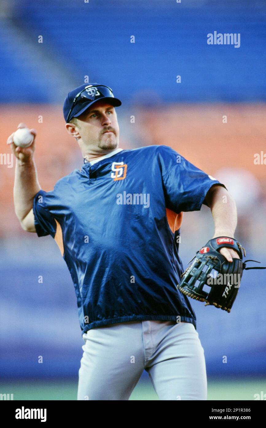 Phil Nevin of the San Diego Padres throws before a 1999 Major League ...
