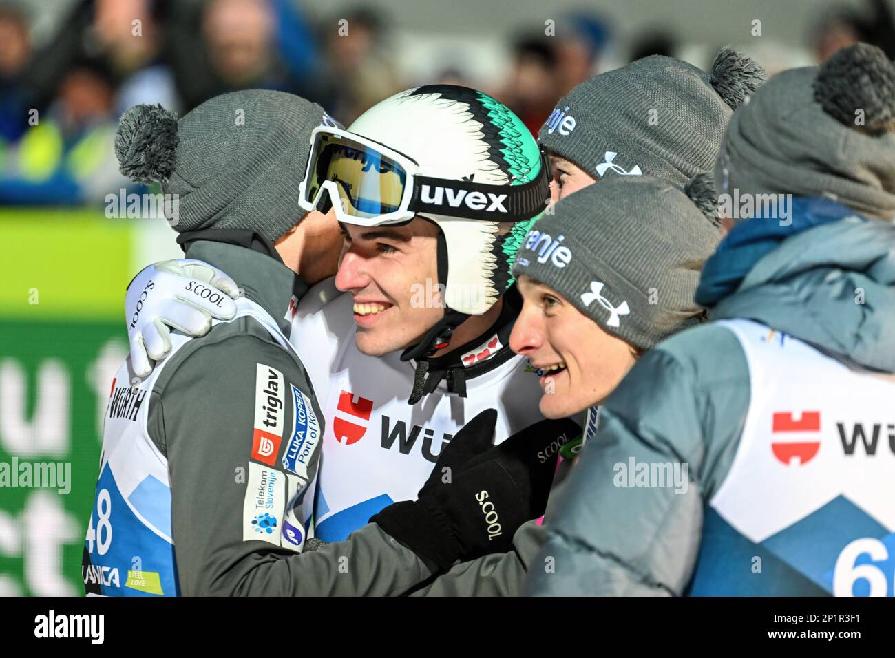Timi Zajc of Slovenia (second left) celebrating victory during the Men ...