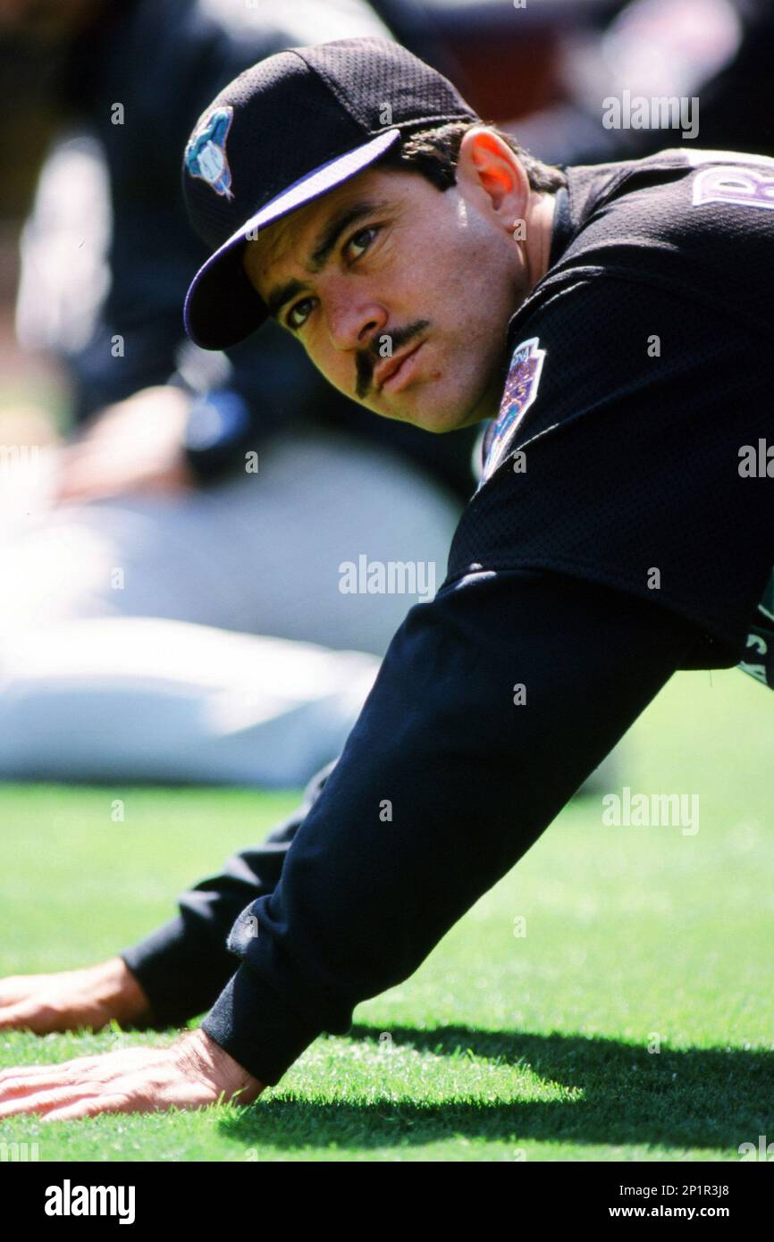 Armando Reynoso of the Arizona Diamondbacks stretches before a 1999 ...