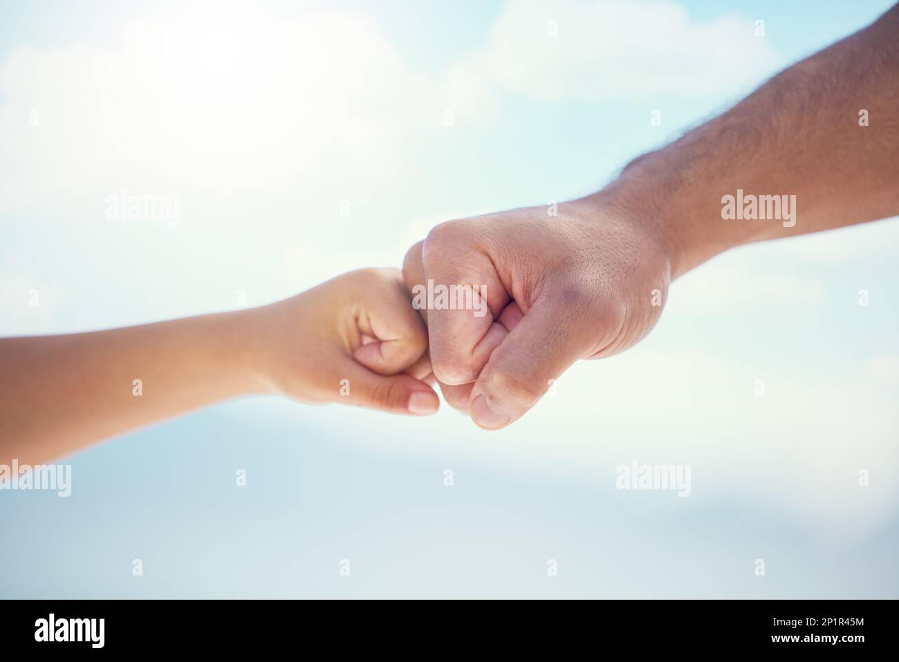 Hands, fist bump and growth in unity, partnership or trust for ...