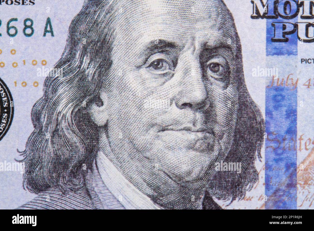 Benjamin Franklin portrait macro usa dollar banknote or bill. Benjamin Franklin's look on a one ...