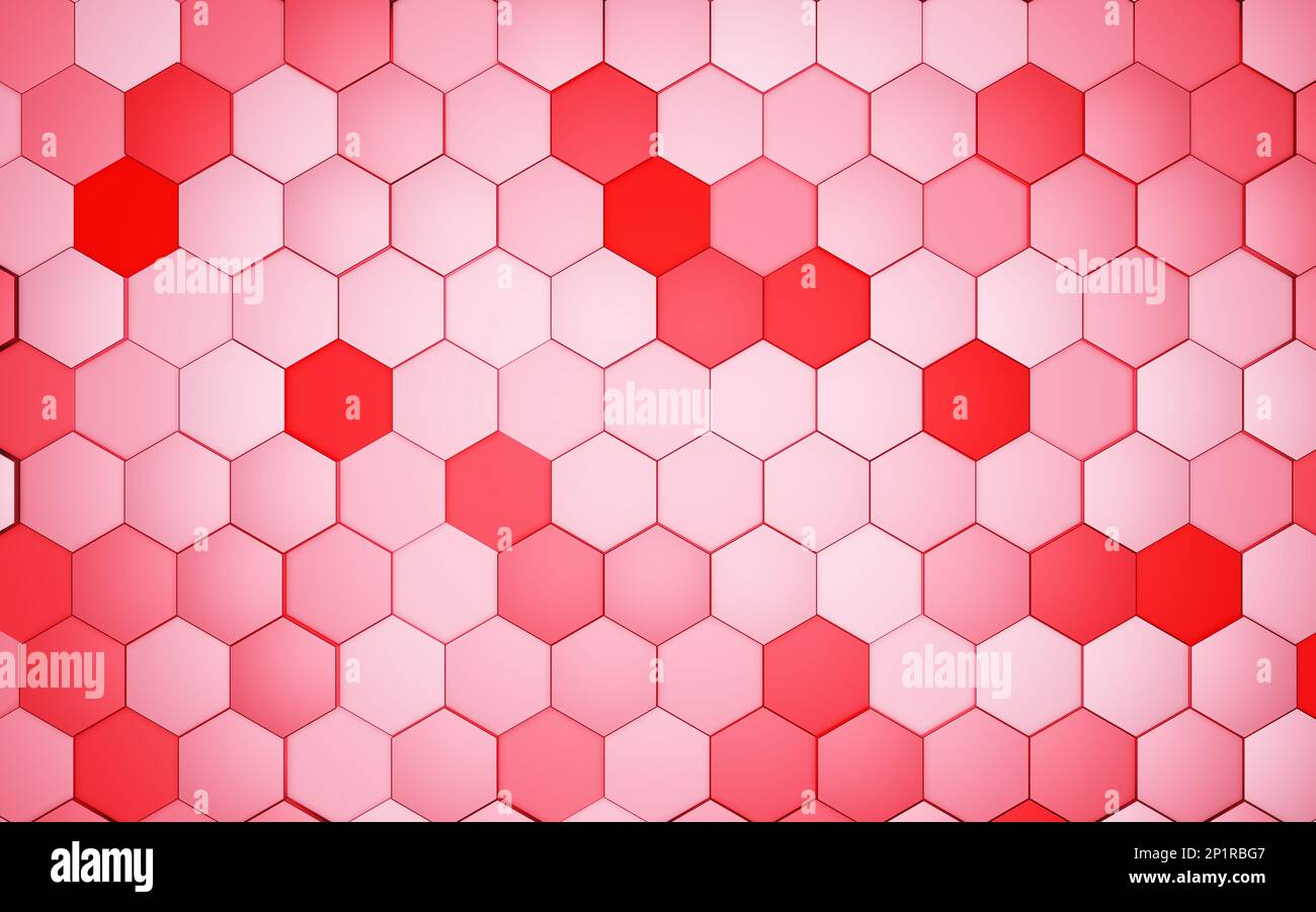 Abstract technological red hexagonal background 3d render. Wall ...
