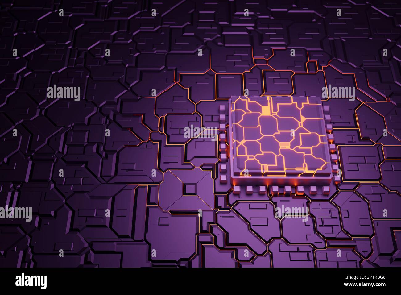 CPU overheating by big data. A computer processor with millions of connections and signals ...