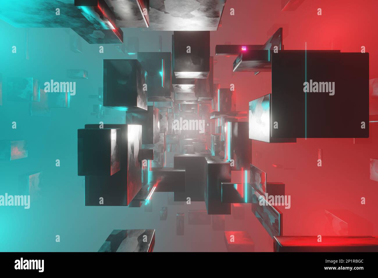 Abstract Geometry Animation background 3d render. Space sci fi wallpaper. Fantastic backdrop ...