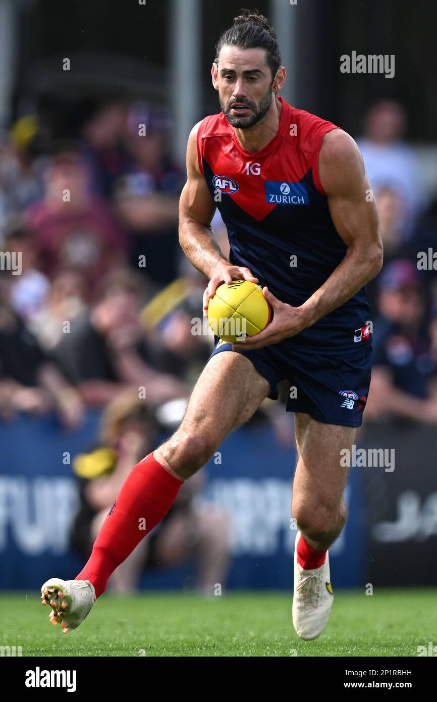 Brody Grundy of the Demons in action during the AFL pre-season match ...