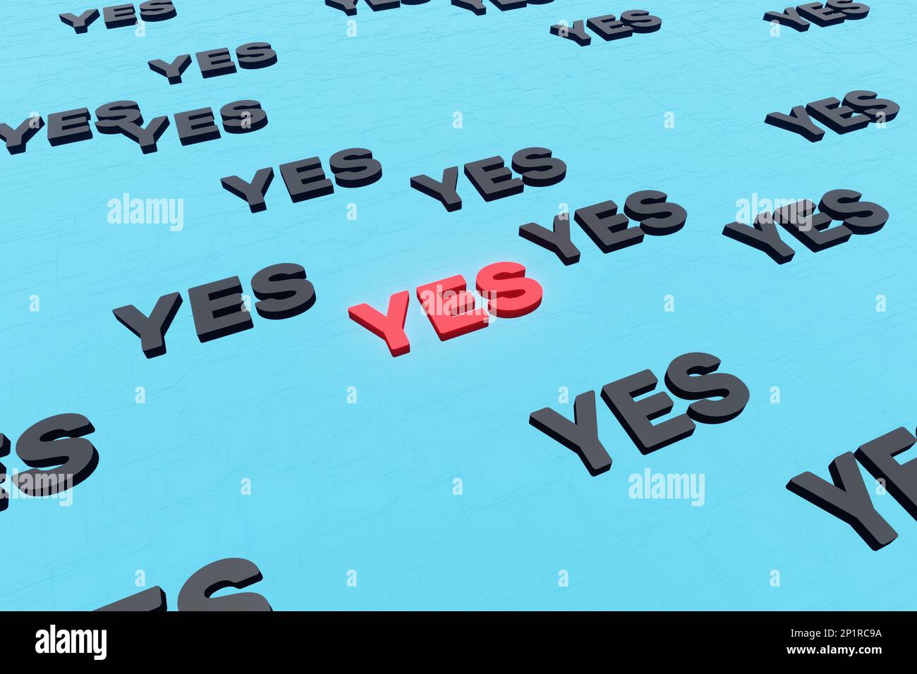 Yes symbol or yeah marks on blue background 3d render. Say agree or ...