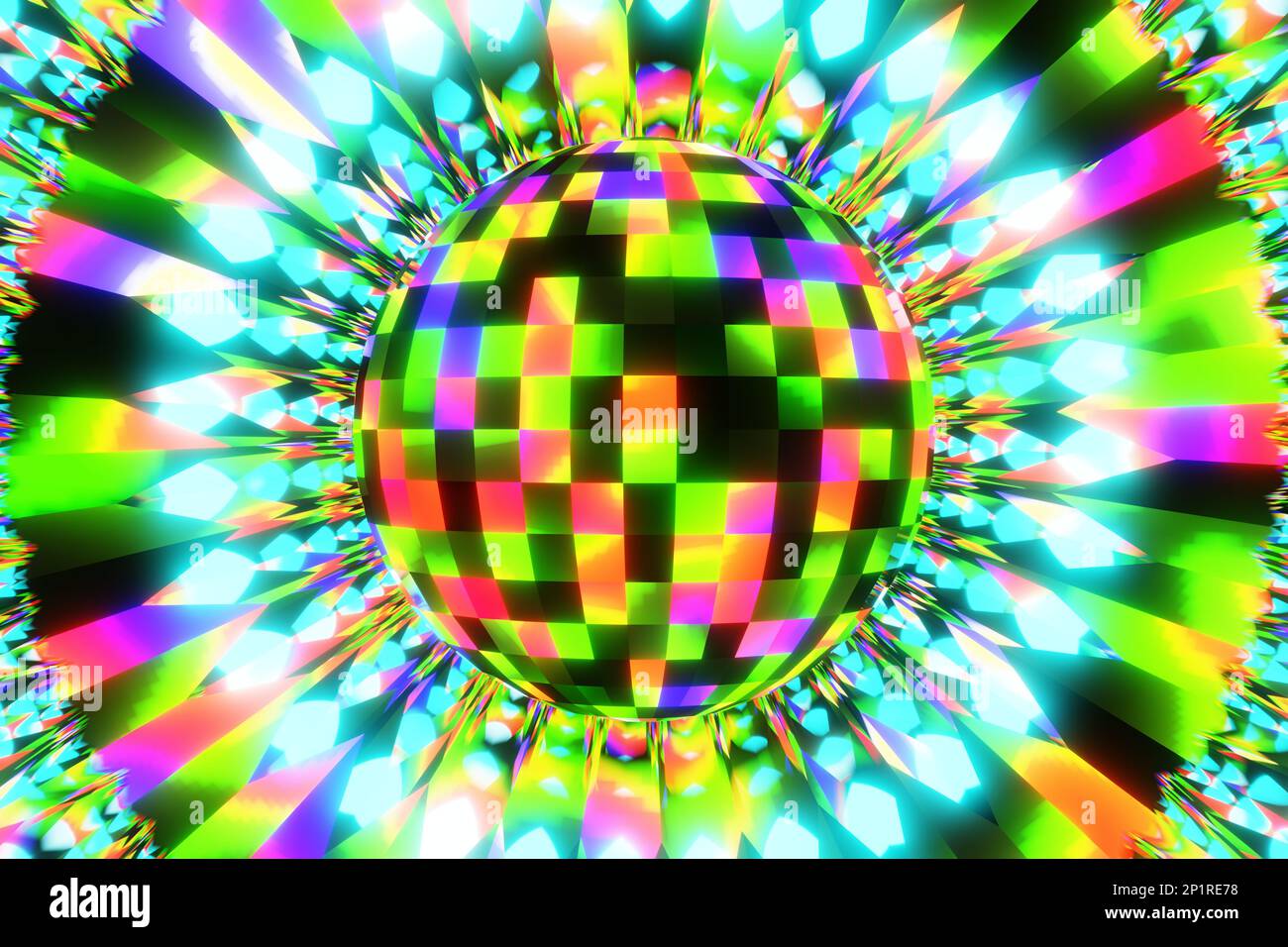 Colored disco ball abstract background. Disco ball with bright rays ...