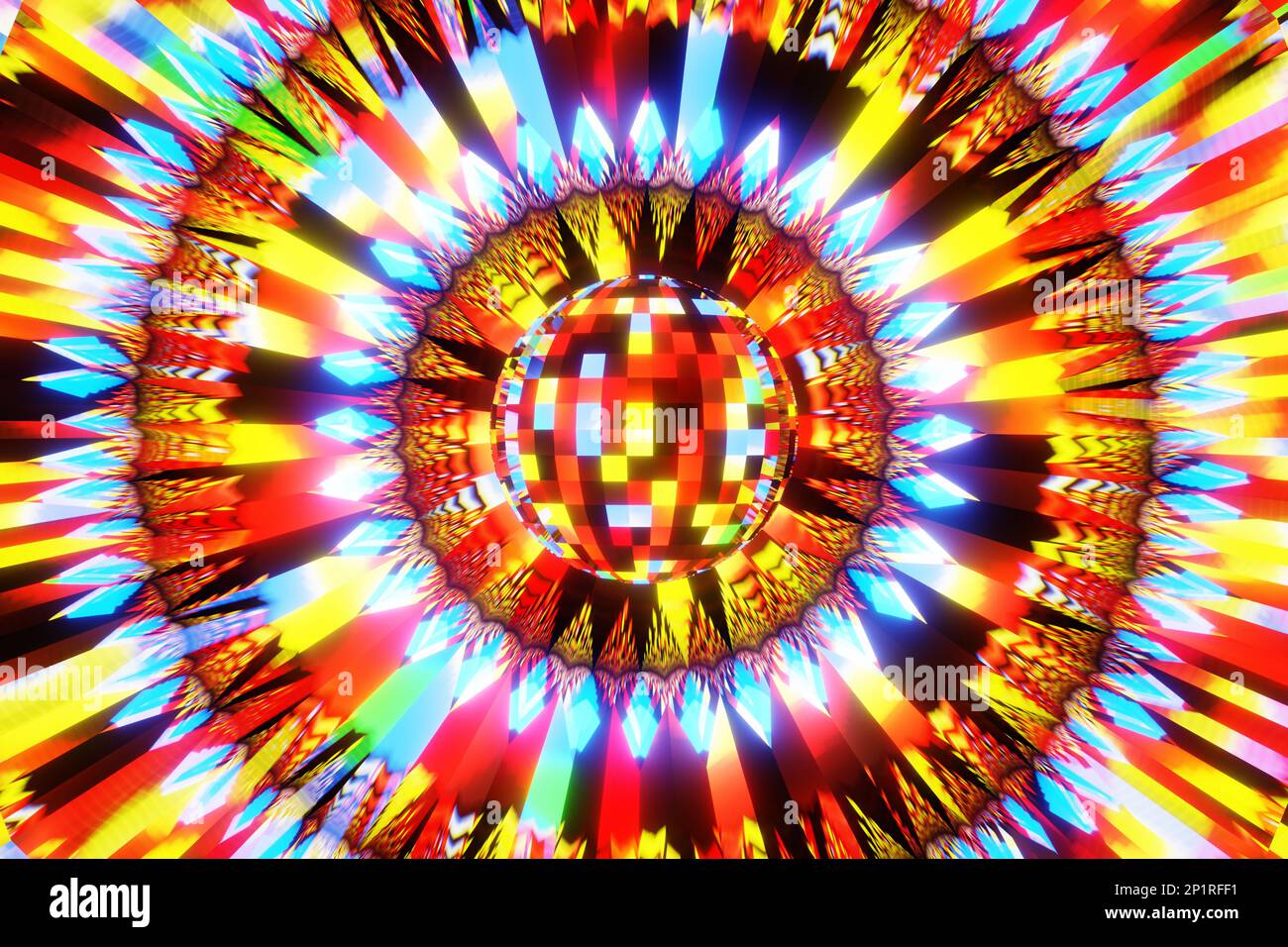 Colored disco ball abstract background. Disco ball with bright rays ...