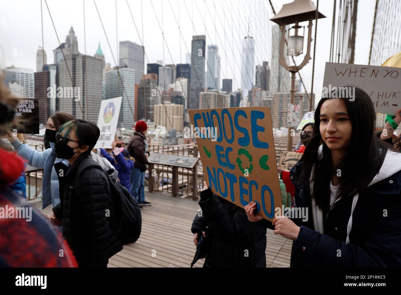 New York City, USA. 03rd Mar, 2023. People march with signs chanting ...