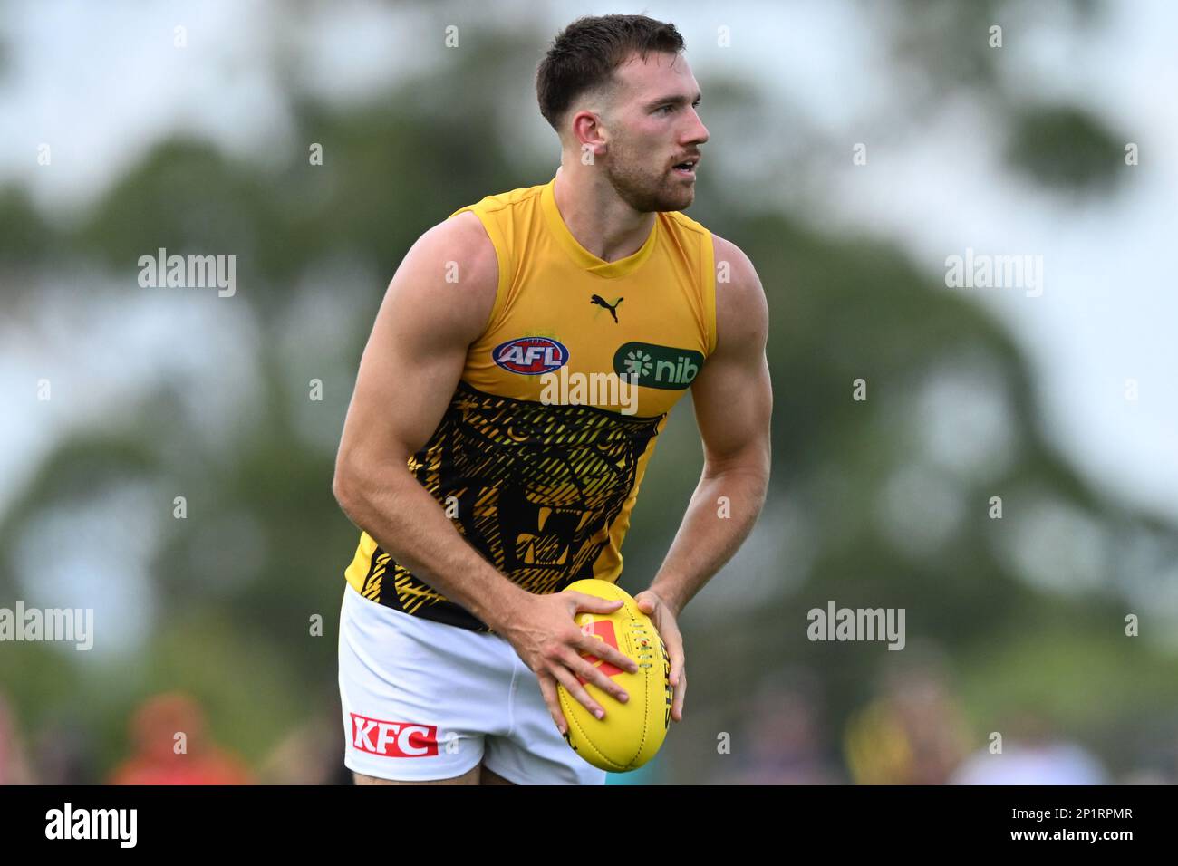 Noah Balta of Richmond in action during the AFL pre-season match ...