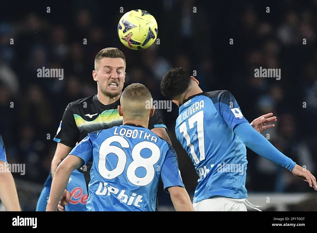 Miloncovic Savic os SS Lazio competes for the ball with Mathias Olivera ...