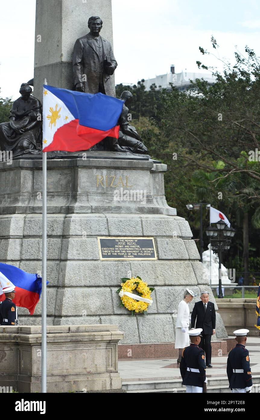 Japanese Emperor Akihito and Empress Michiko visit a monument for Jose ...