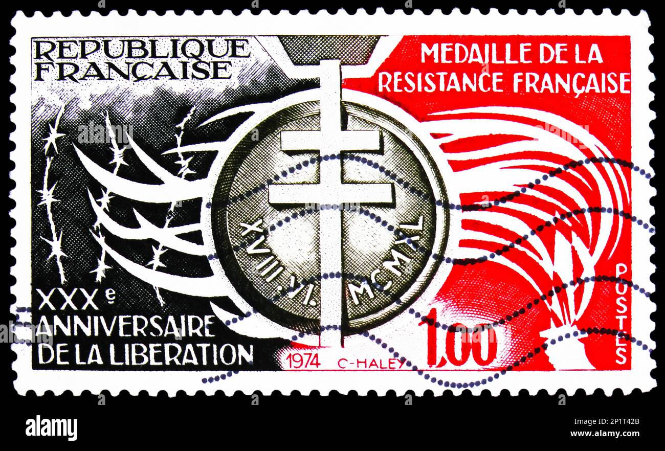MOSCOW, RUSSIA - FEBRUARY 15, 2023: Postage stamp printed in France ...