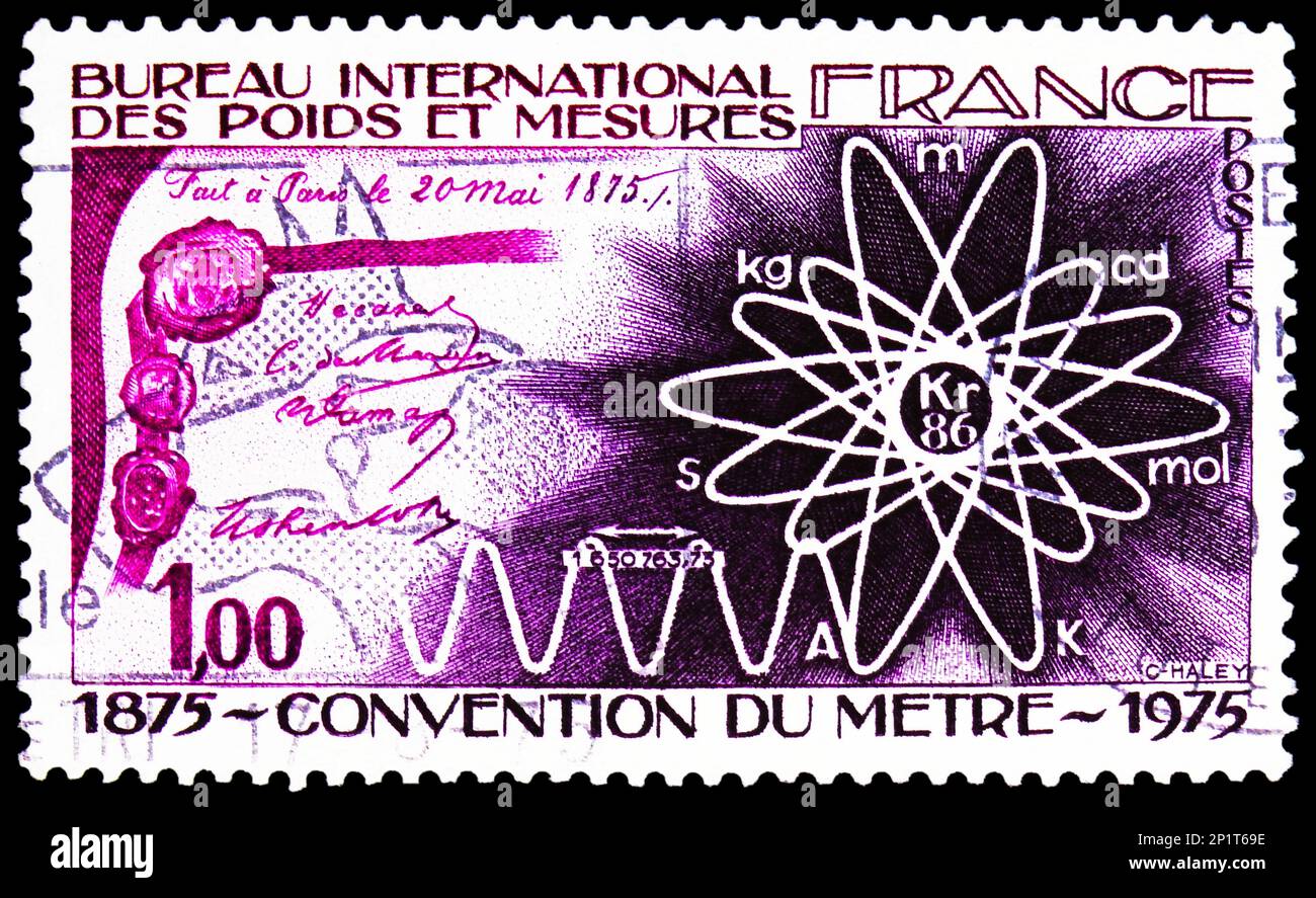 MOSCOW, RUSSIA - FEBRUARY 15, 2023: Postage stamp printed in France shows International Bureau ...