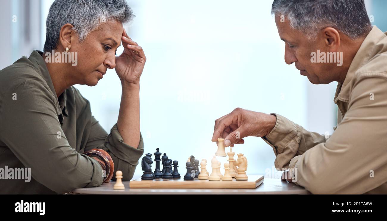 Strategy, moving and thinking with old couple and chess for bonding ...