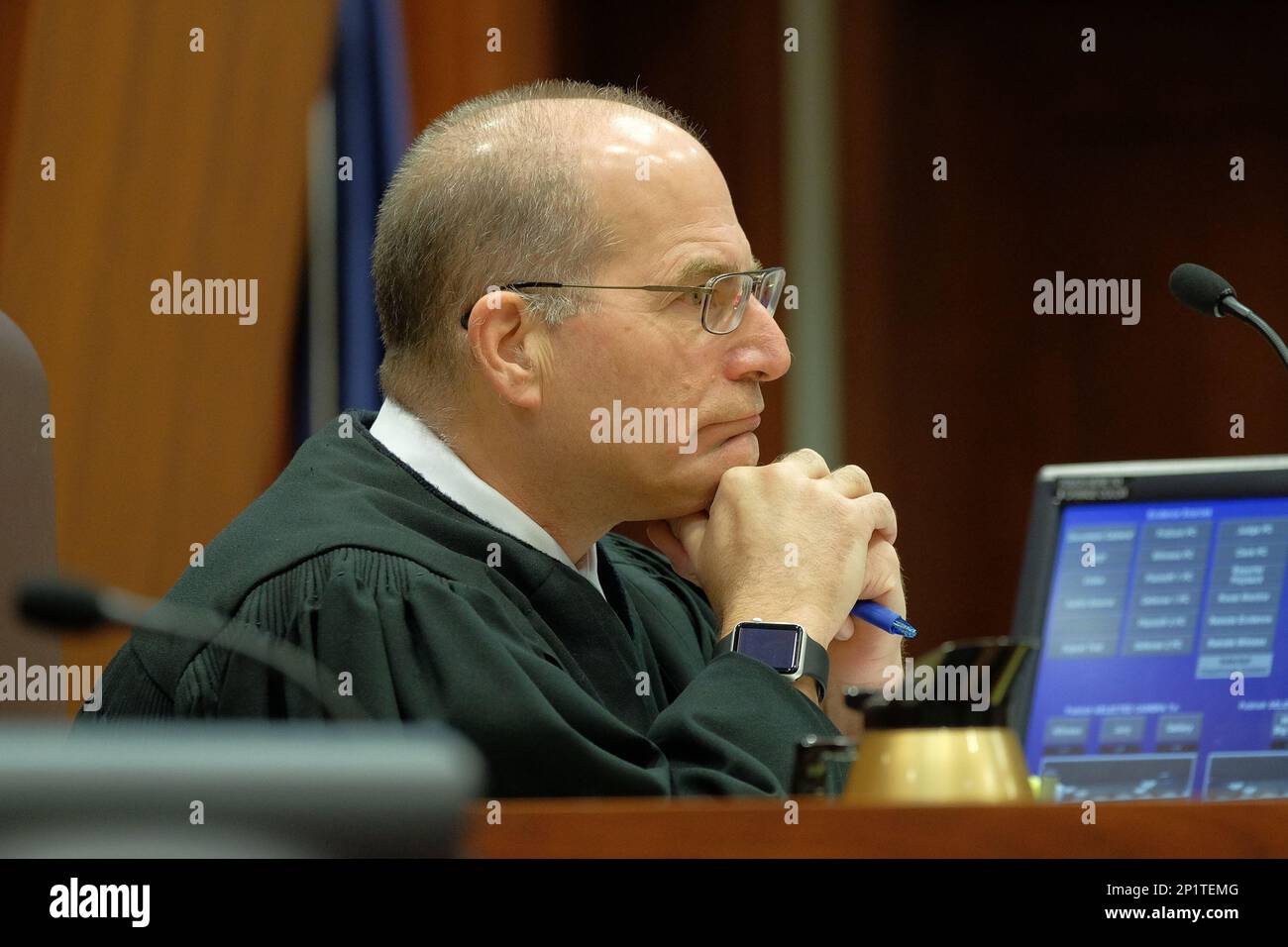 Judge Randy Bellows listens to attorneys' statements during the ...