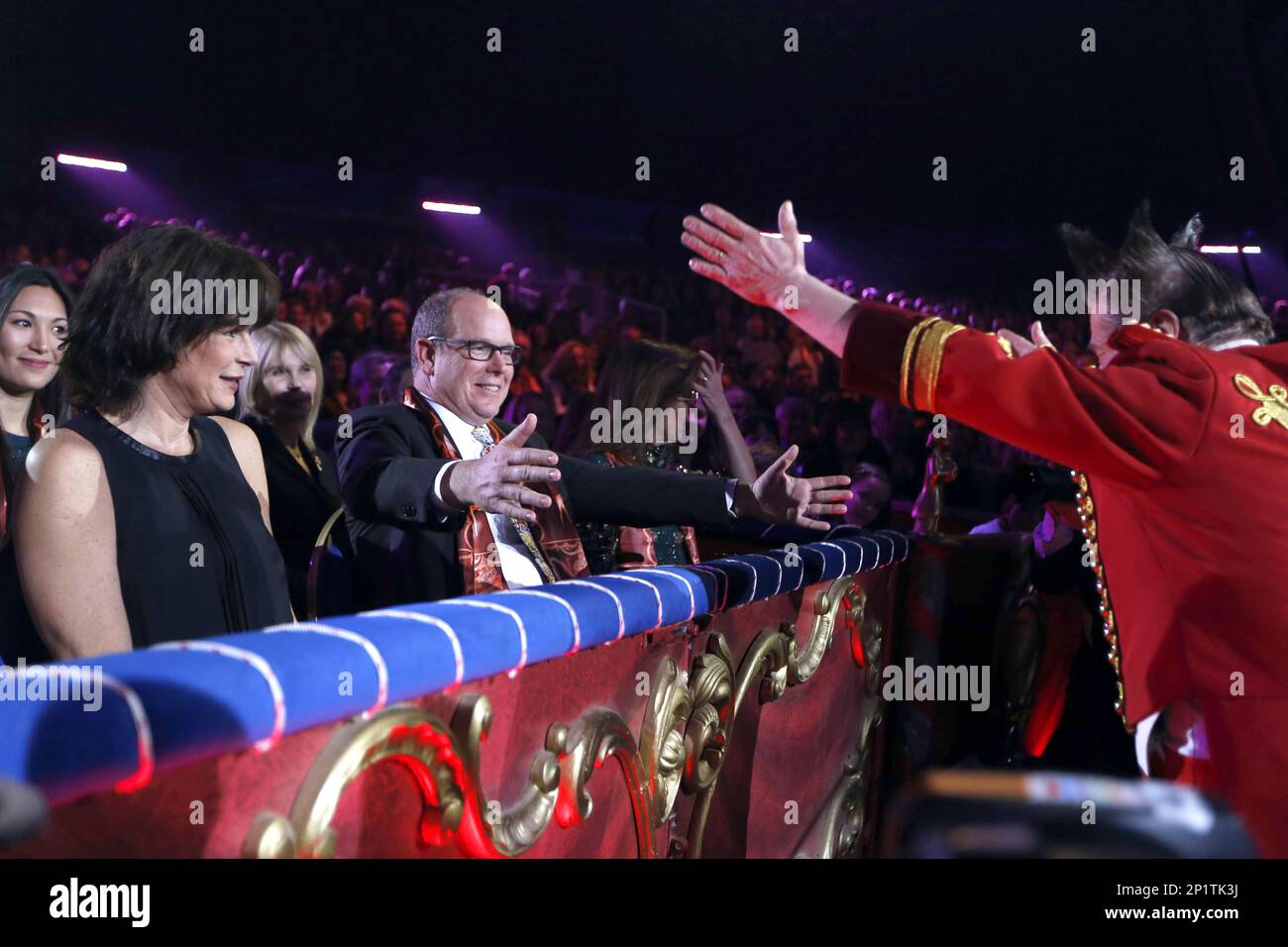 Prince Albert II of Monaco, center, sitting close his sister Princess ...