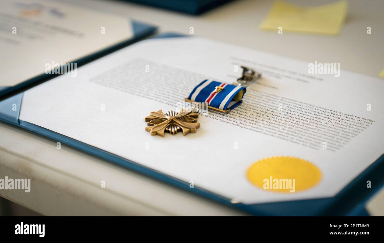 The Distinguished Flying Cross with Valor medal is prepared to be ...