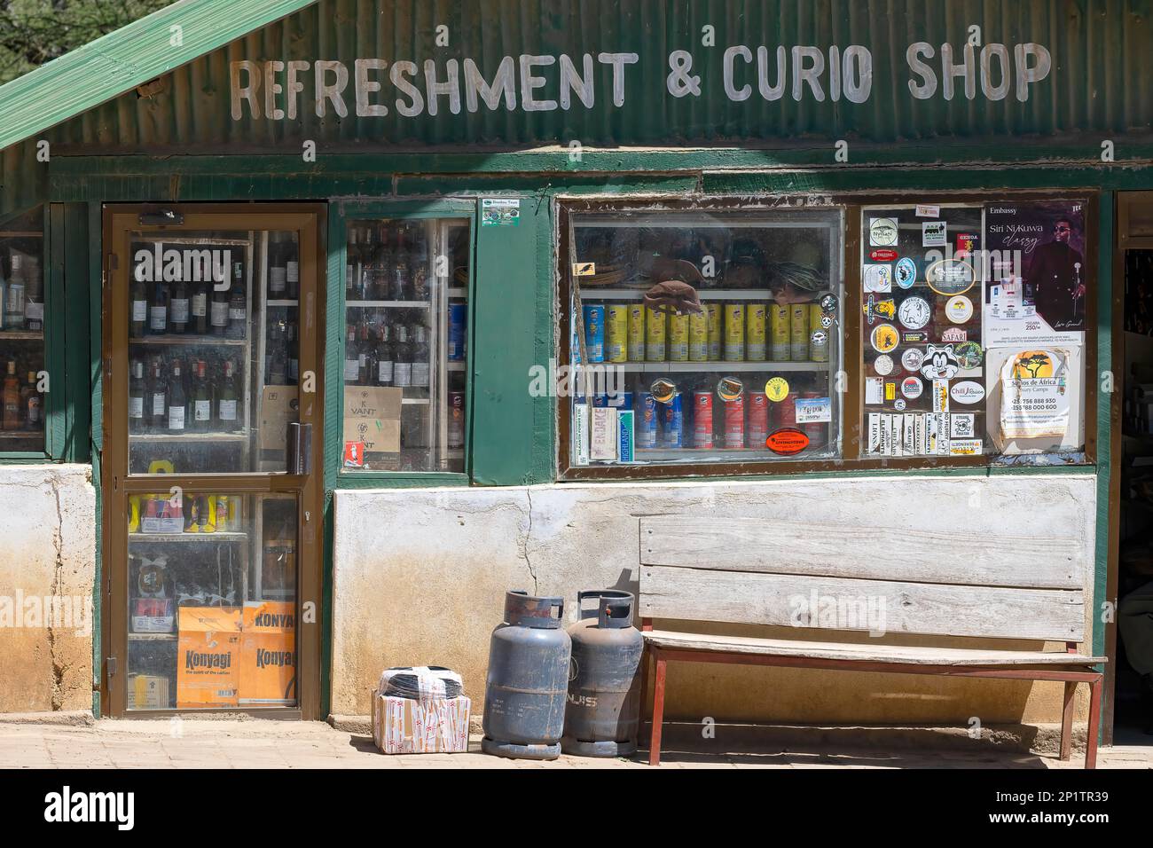 Refreshment stall, shop, entrance, Serengeti National Park, Tanzania ...