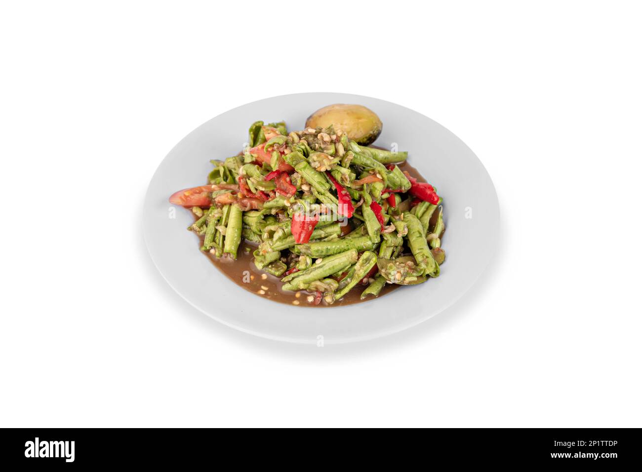 spicy cowpea salad on plate over white background , asian cuisine Stock ...
