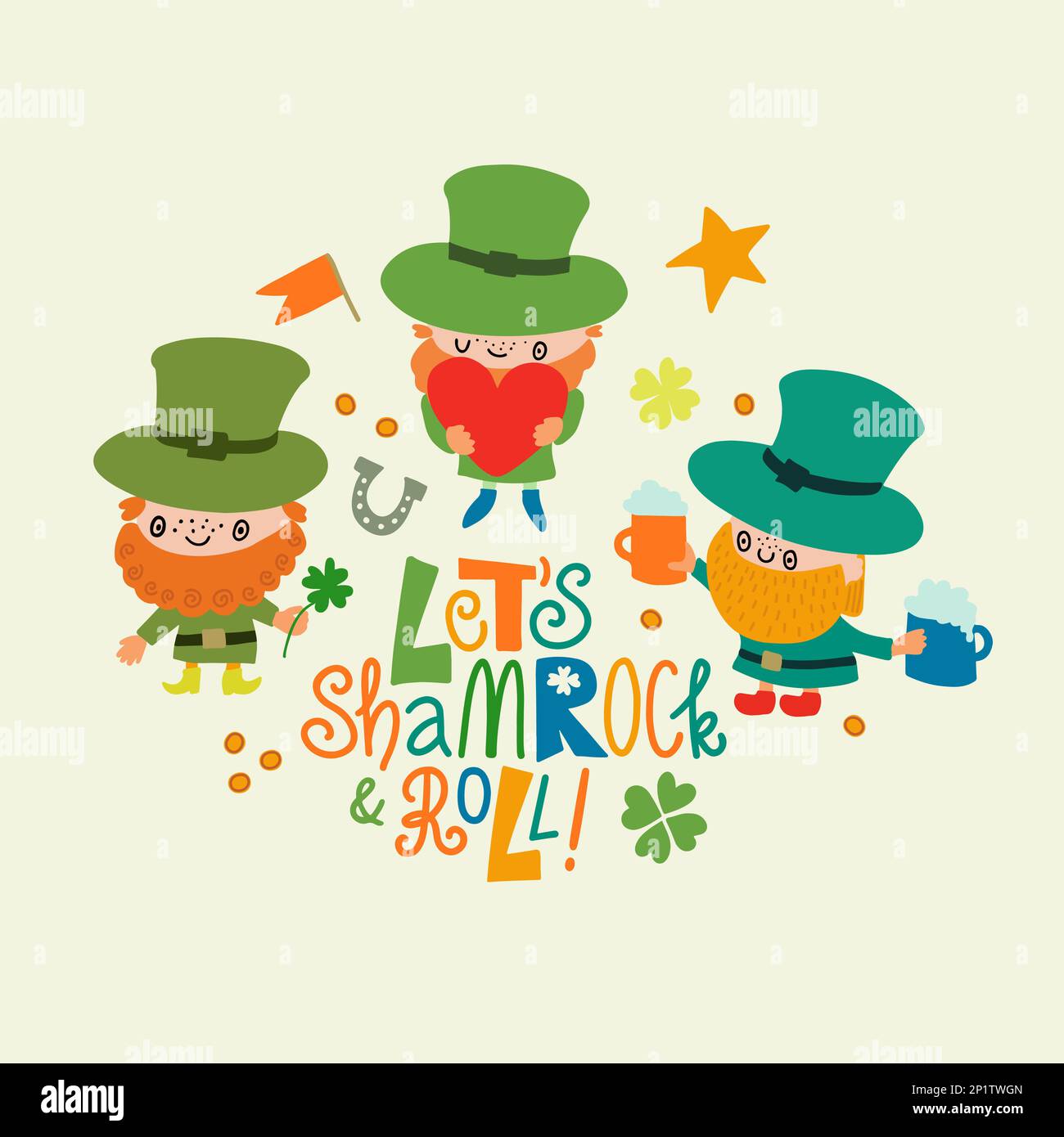 St. Patricks Day illustration with Leprechauns and handwritten text ...