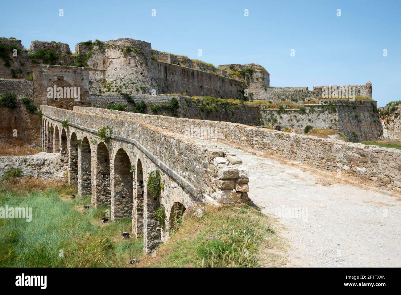 Fourteen-arch bridge, fortress, Methoni, Messenia, Peloponnese, Greece ...
