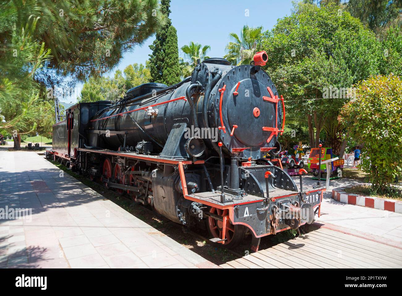 Steam locomotive, railway park, Kalamata, Messinia, Peloponnese, Greece ...
