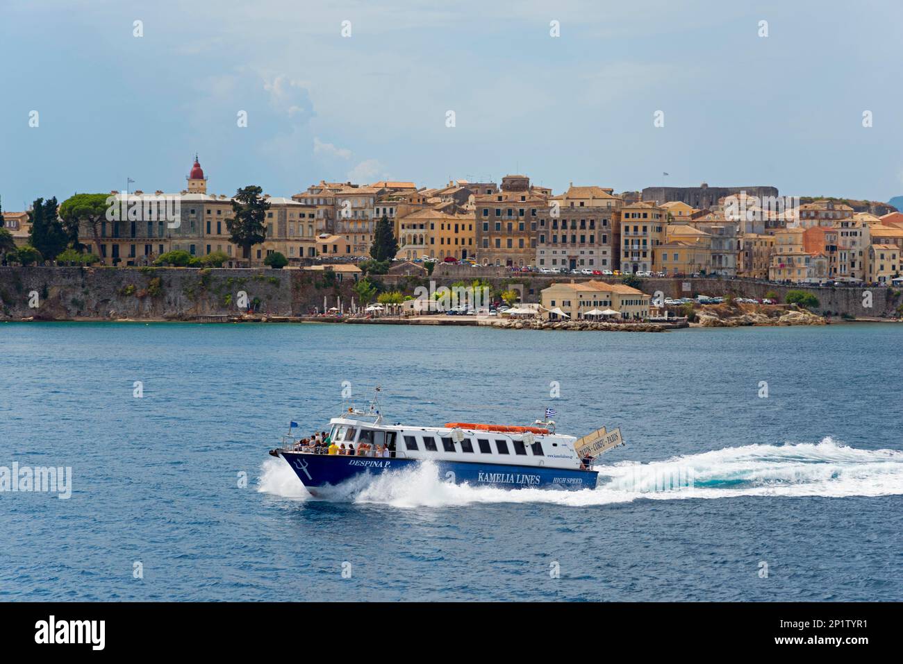 Ferry and view of Corfu, Corfu, Greece, Kerkyra Stock Photo - Alamy