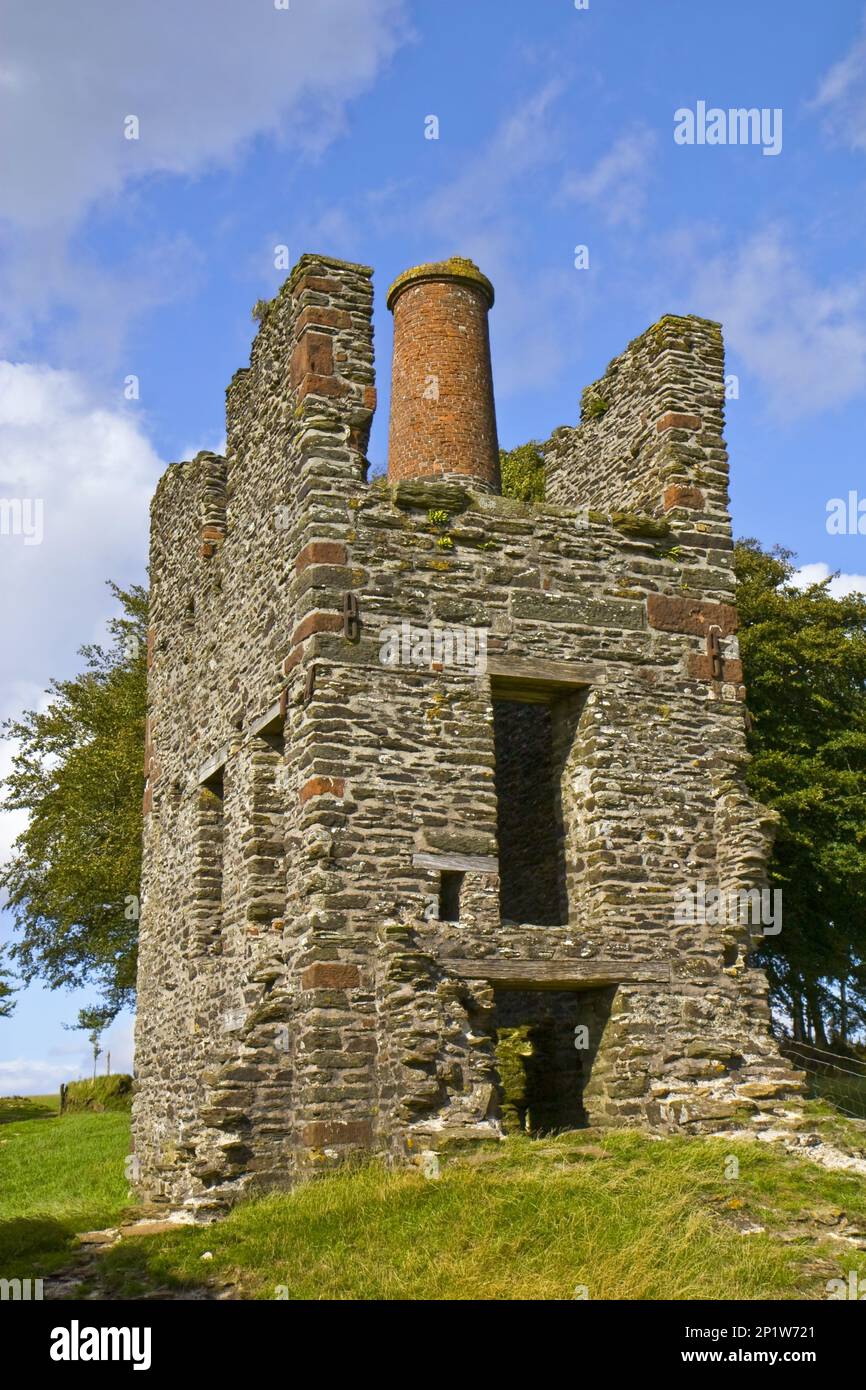 Remains of engine house at former iron mine, Burrow Farm Engine House ...