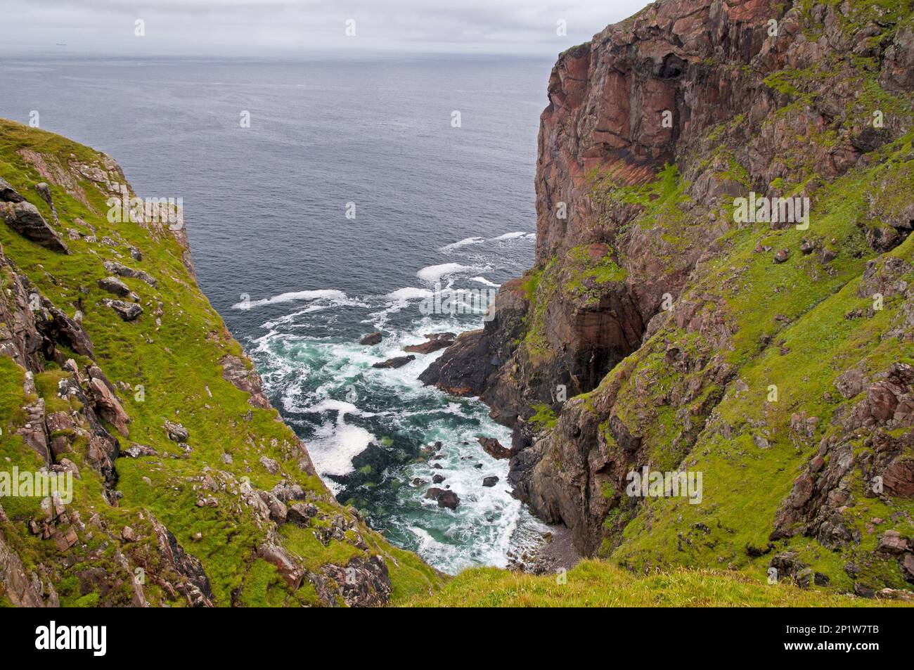 View of sea cliffs and small inlet, Cape Wrath, Sutherland, Highlands ...