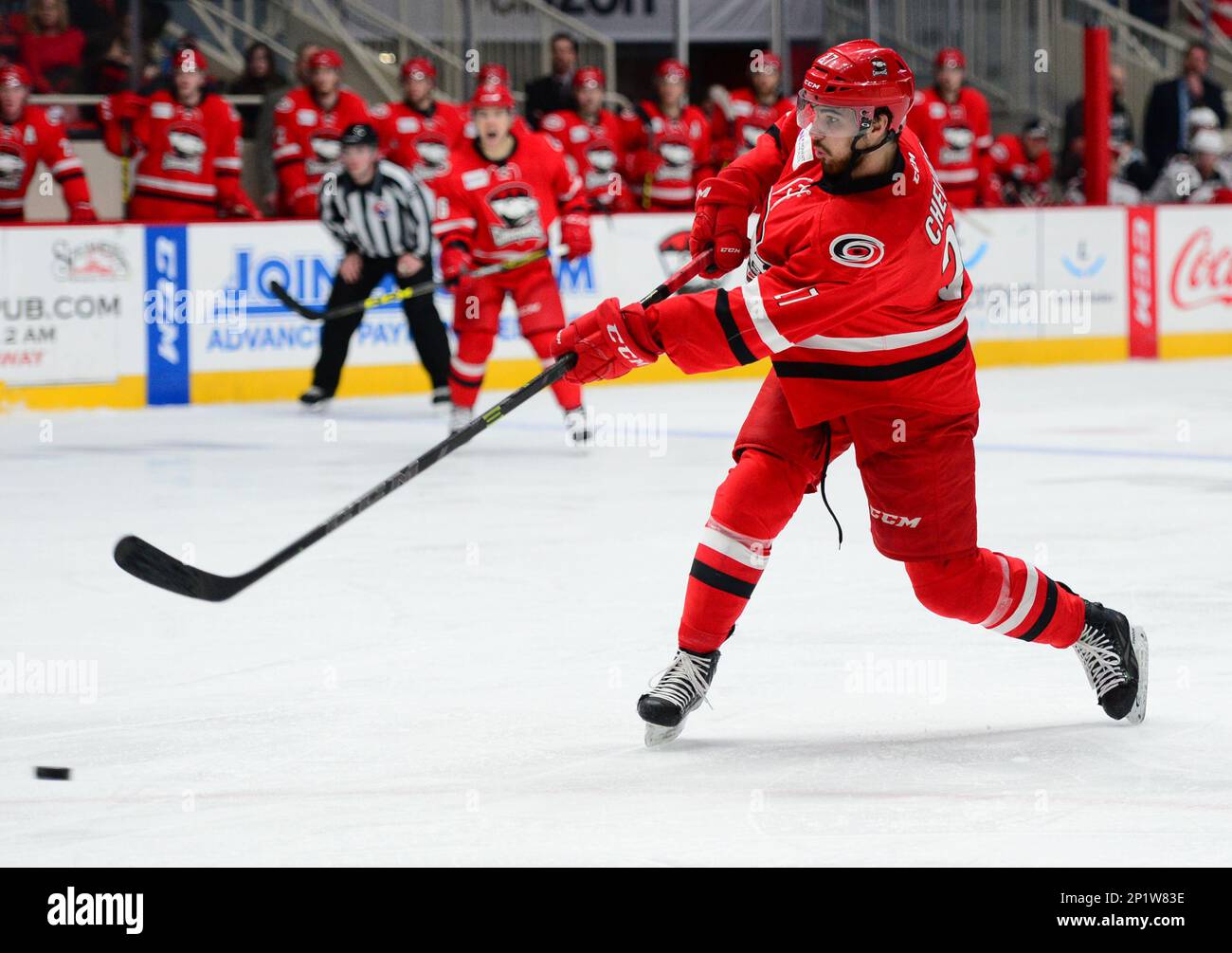 Charlotte Checkers D Jake Chelios (27) during the AHL game between the ...