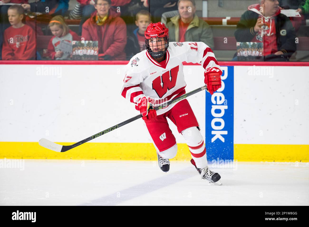 Wisconsin Badgers Sophia Shaver (12) skates during warmups prior to an ...
