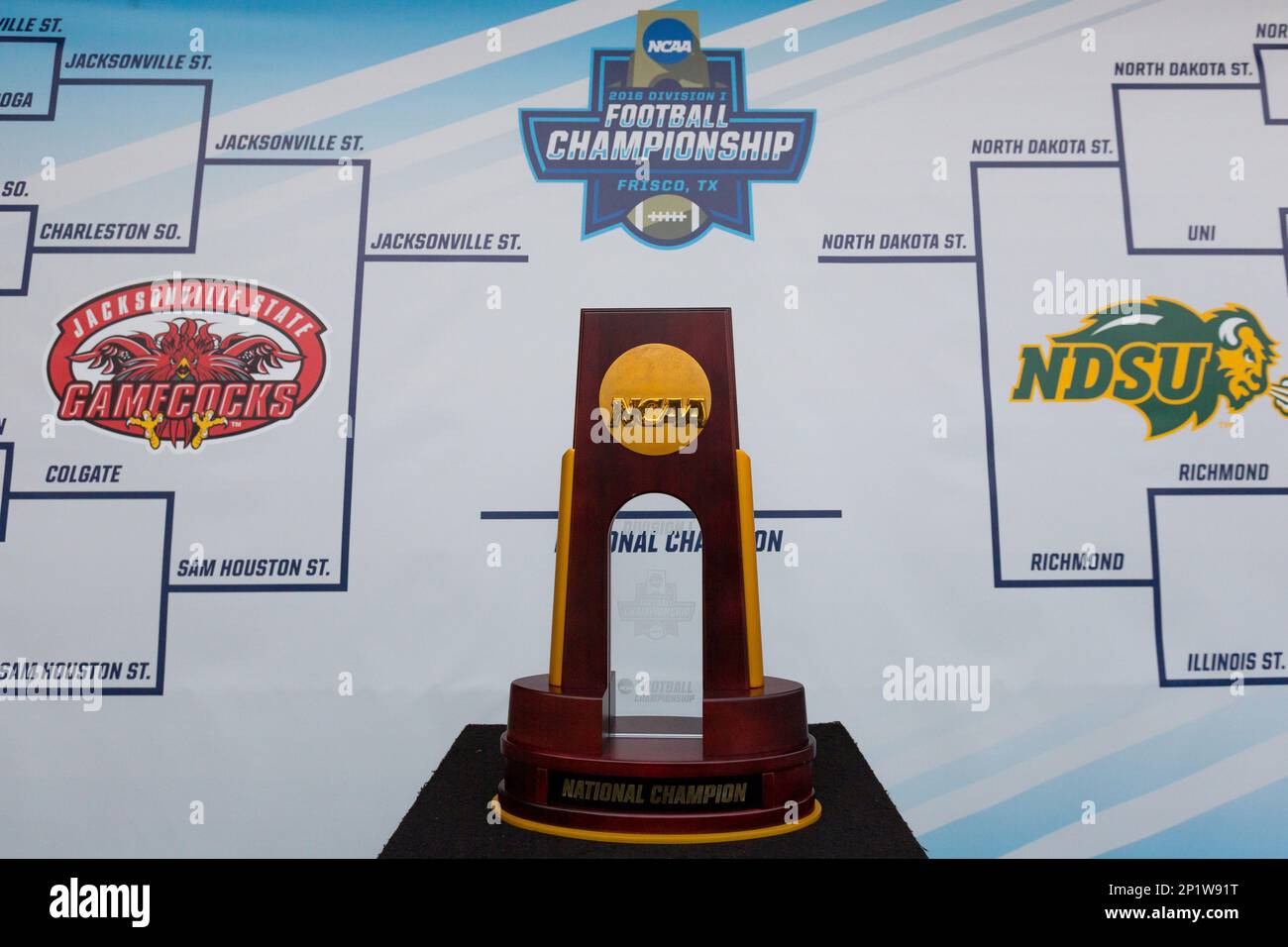 January 9, 2016: The FCS National Championship trophy on display during ...