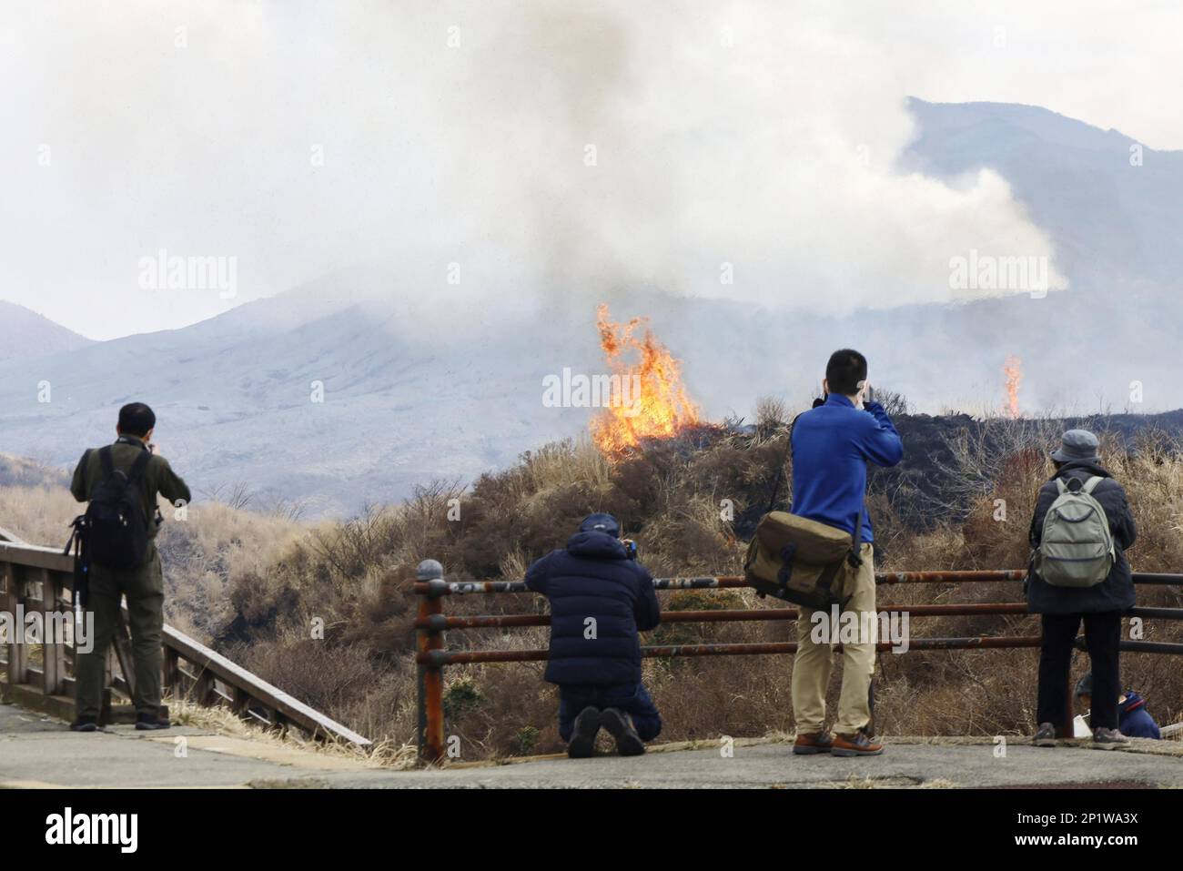 Photo taken on March 4, 2023, shows controlled burning of grasslands on ...