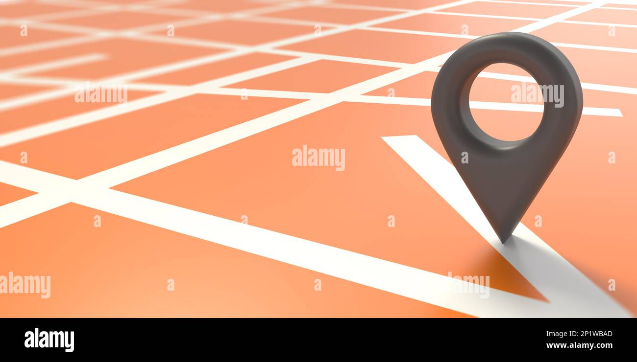 Black Pin Pointer icon on map background, copy space. Navigation finder ...