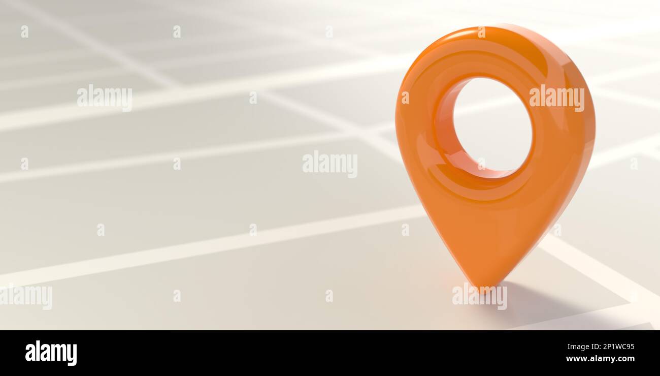 Orange Pin Pointer icon on map background, copy space. Navigation ...