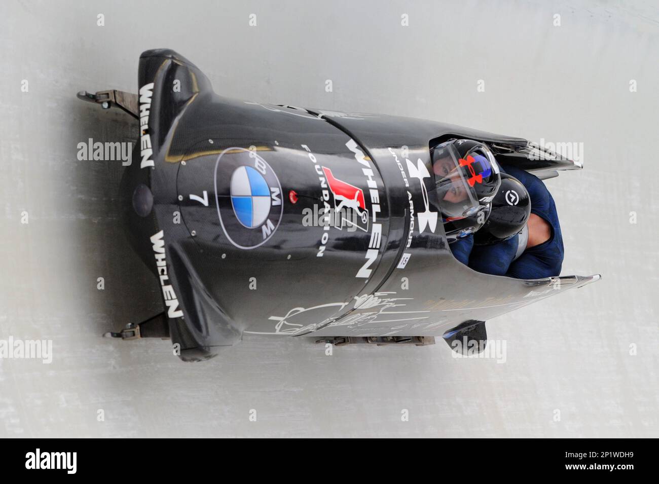 09 January 2016: The USA 1 4-man bobsled driven by Steven Holcomb ...