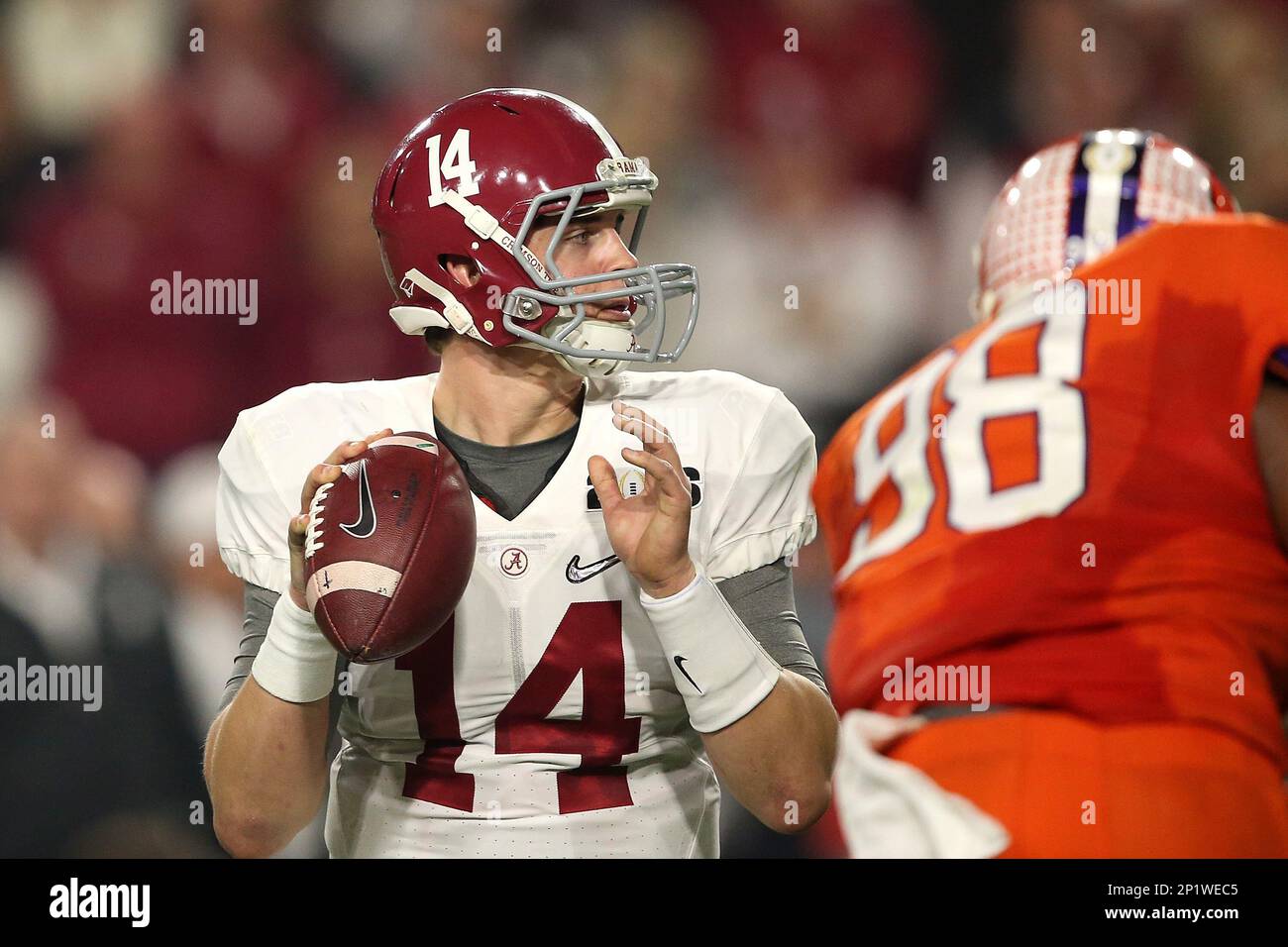 11 January 2016: Alabama Crimson Tide quarterback Jake Coker #14 looks ...