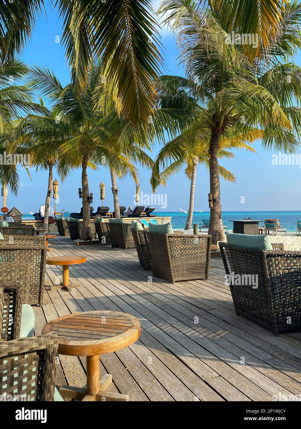 Holiday island in the Maldives, With swimming pool, Huts, and sun ...