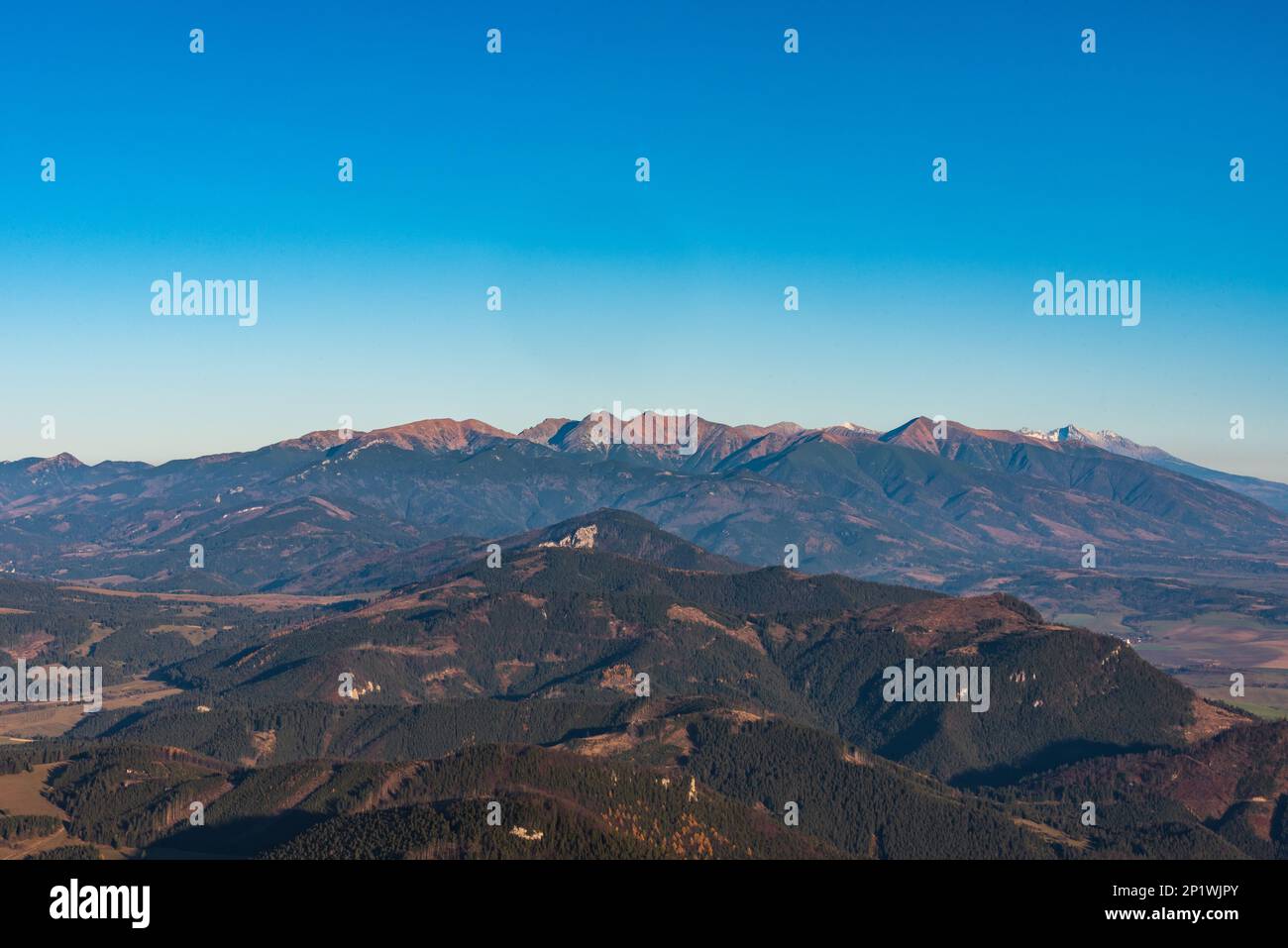 Tatra mountains from Velky Choc hill in Chocske vrchy mountains in ...