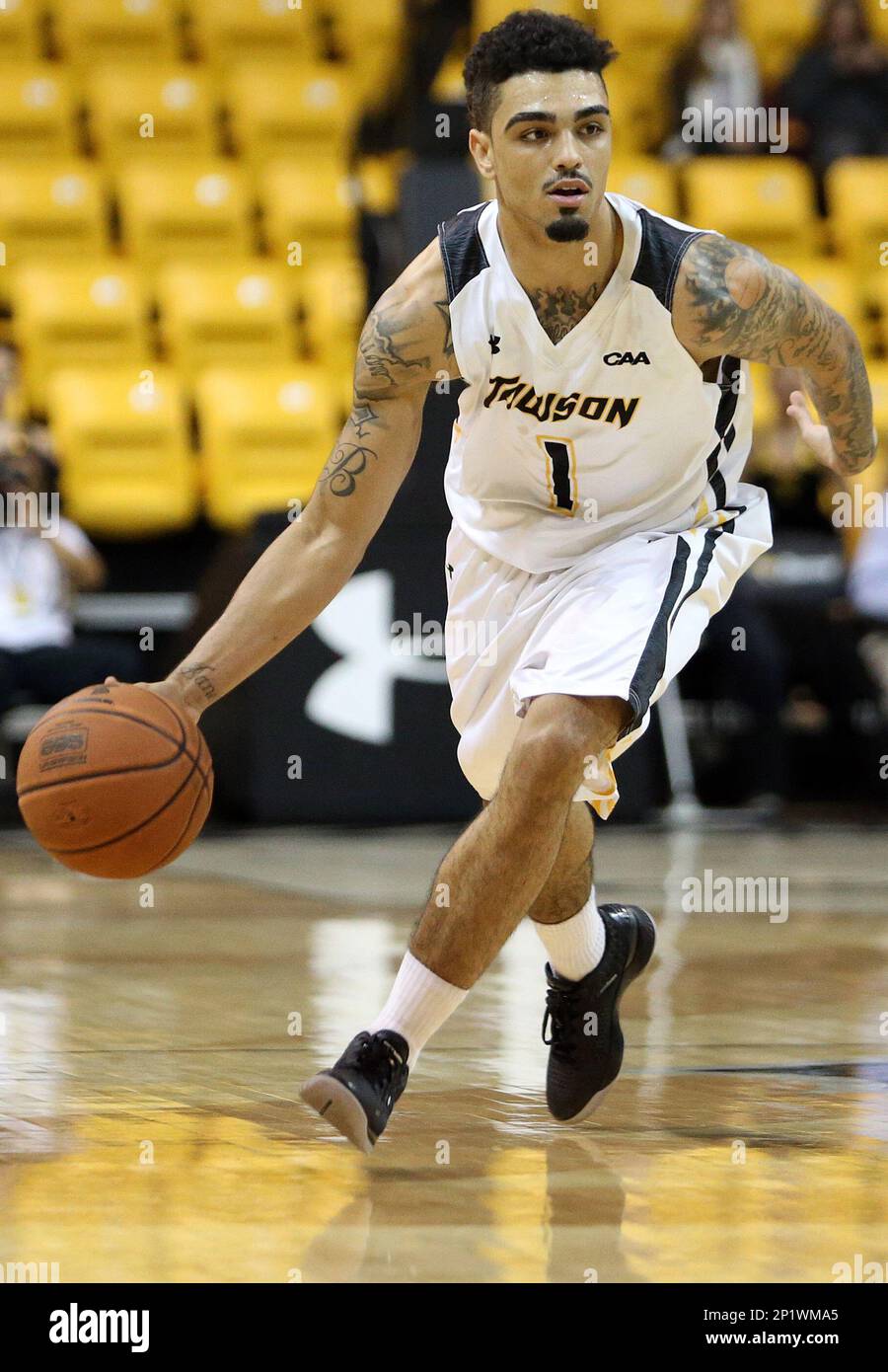 06 January, 2016: Towson University Tigers guard Byron Hawkins (1) in ...