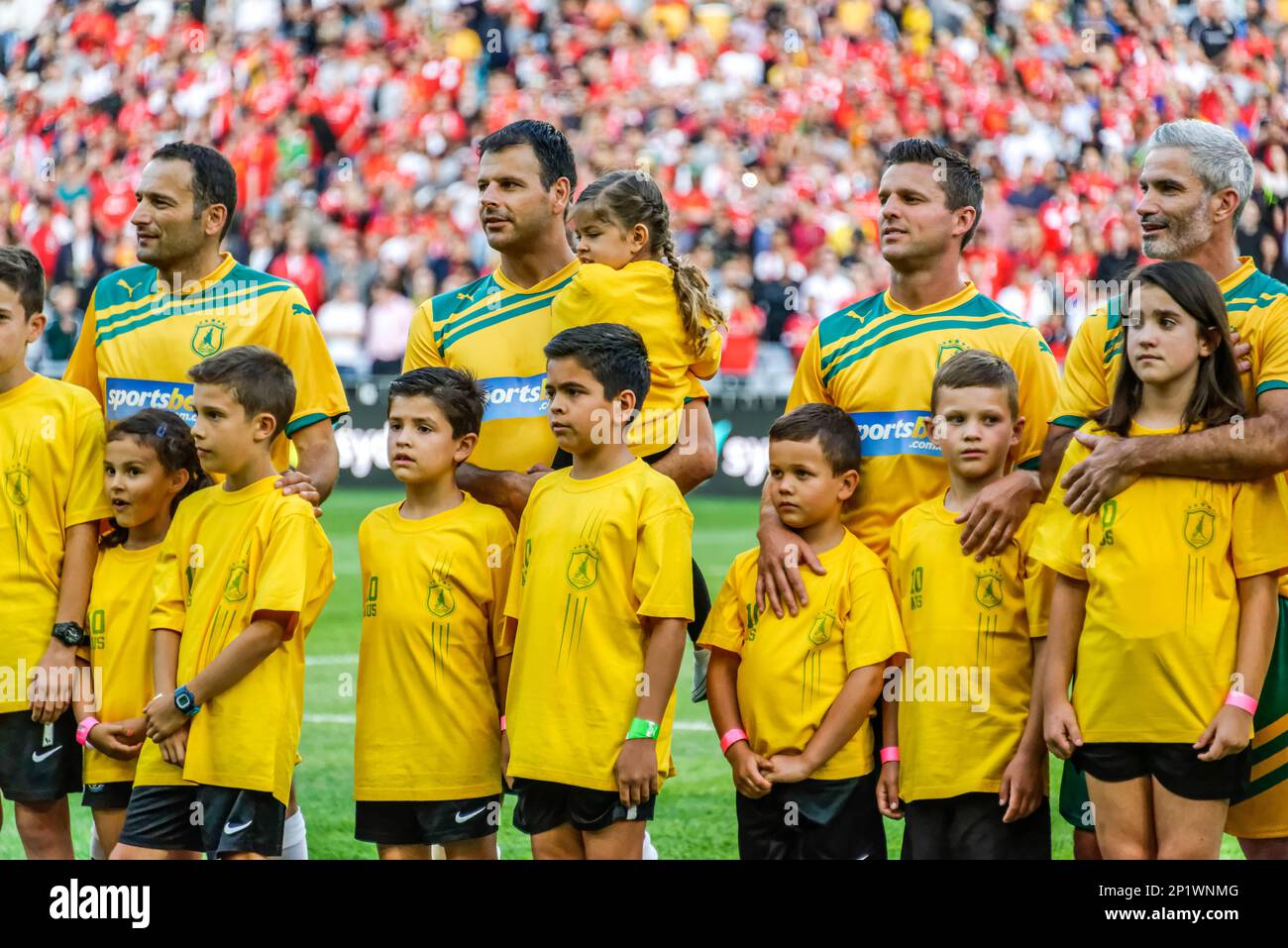 January 07, 2016: The Australian Legends stand for the national anthem ...