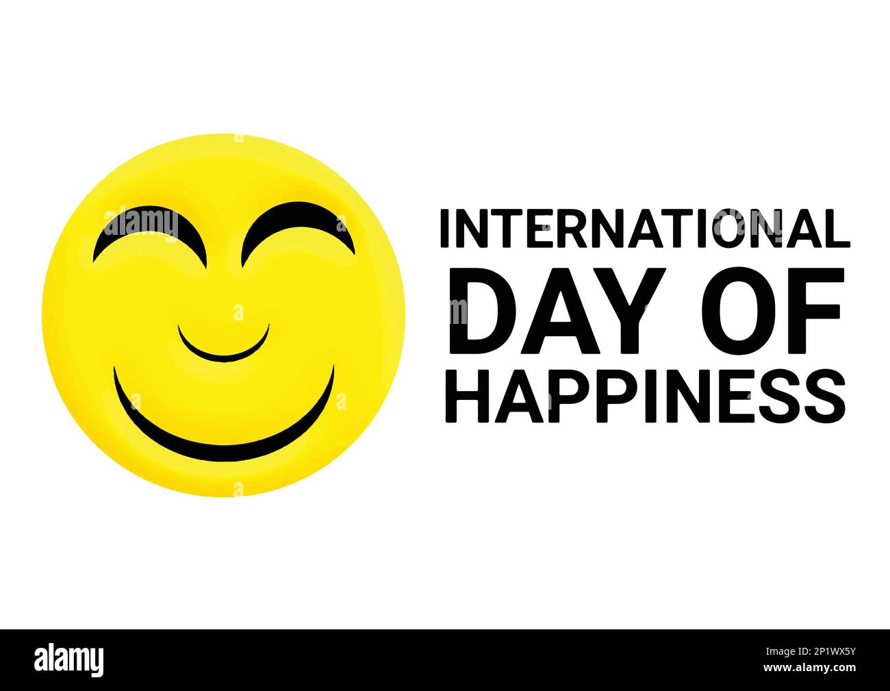 International Day of Happiness text with smiley face isolated on white ...